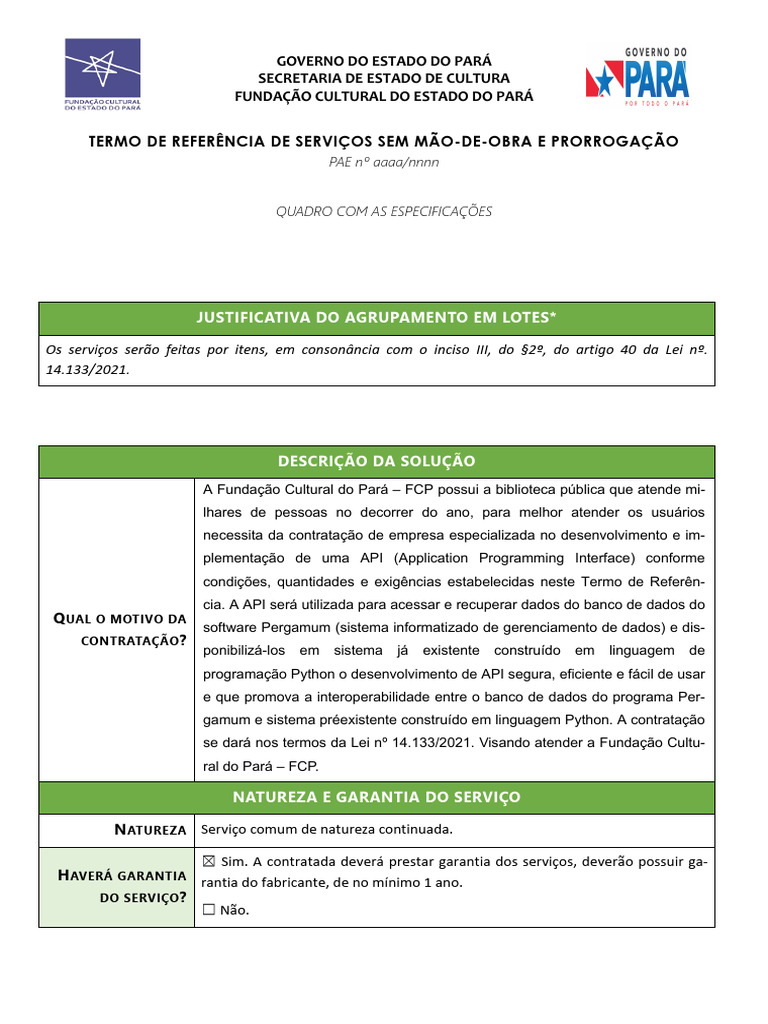 FCP API 3 - Termo de Referência | PDF