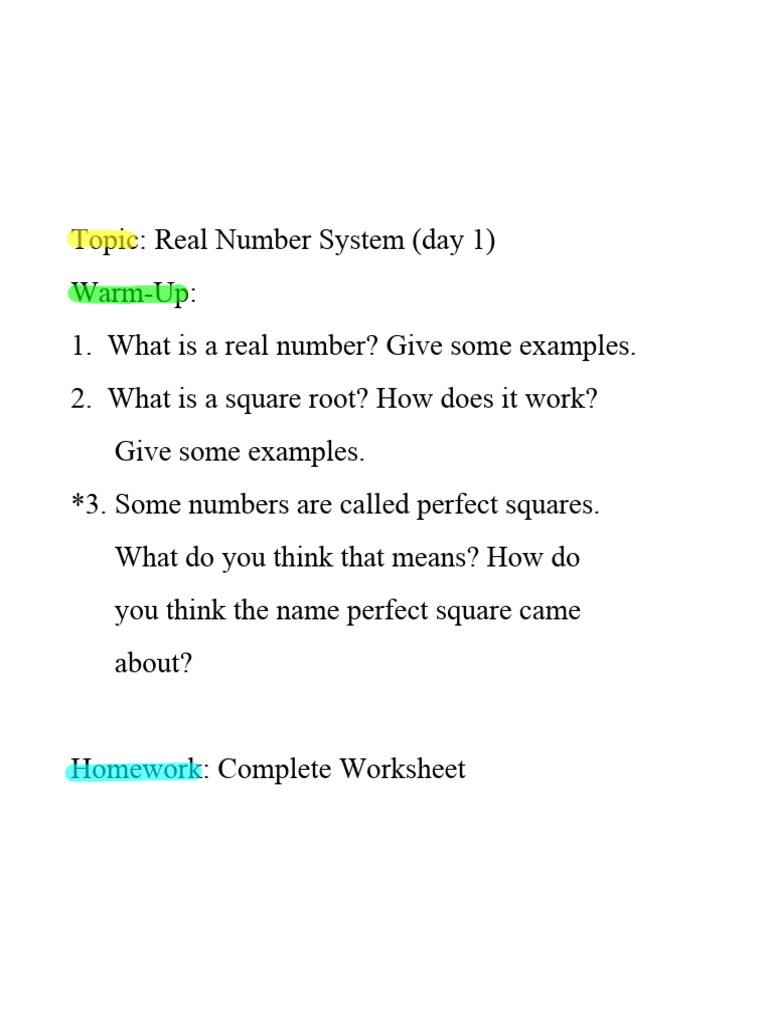 Real Numbers (Day 1) | PDF | Numbers | Rational Number
