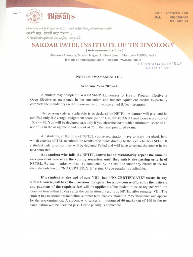 Swayam NPTEL Notice | PDF