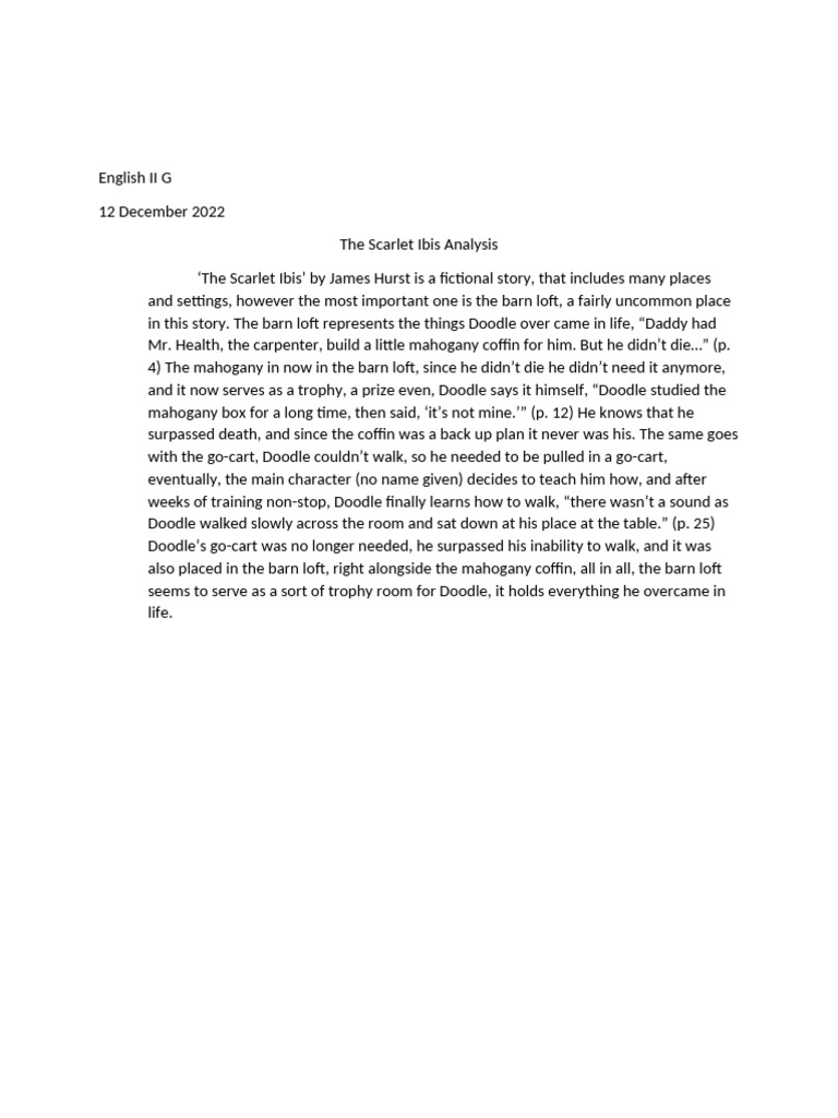 The Scarlet Ibis Analysis | PDF