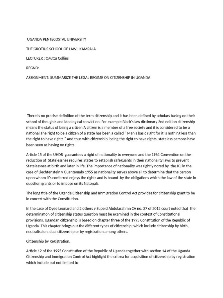 Citizenship in Uganda | PDF | Nationality | Naturalization