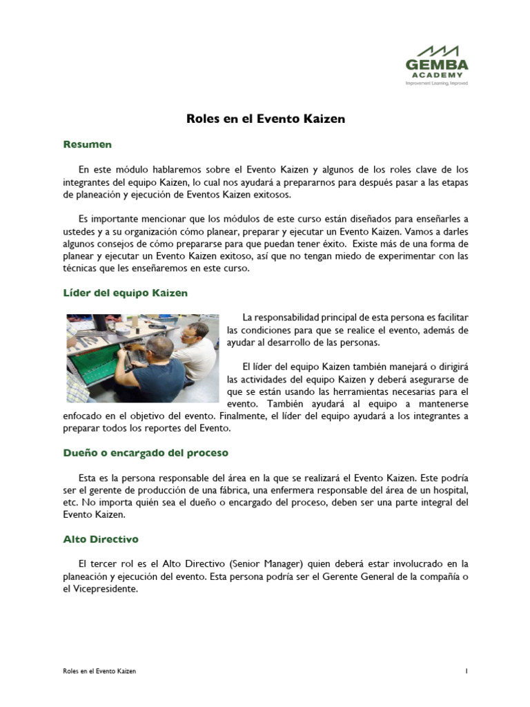 Roles Clave en Eventos Kaizen | PDF | Syntax | Career & Growth