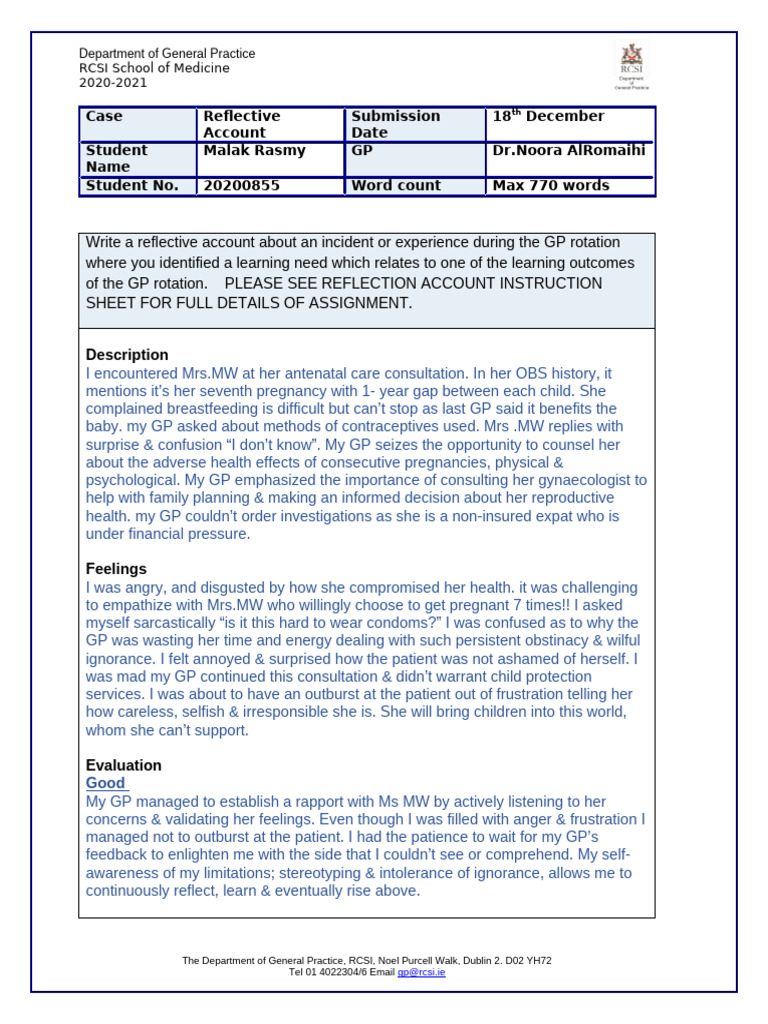 Malak's GP Refelection Template | PDF