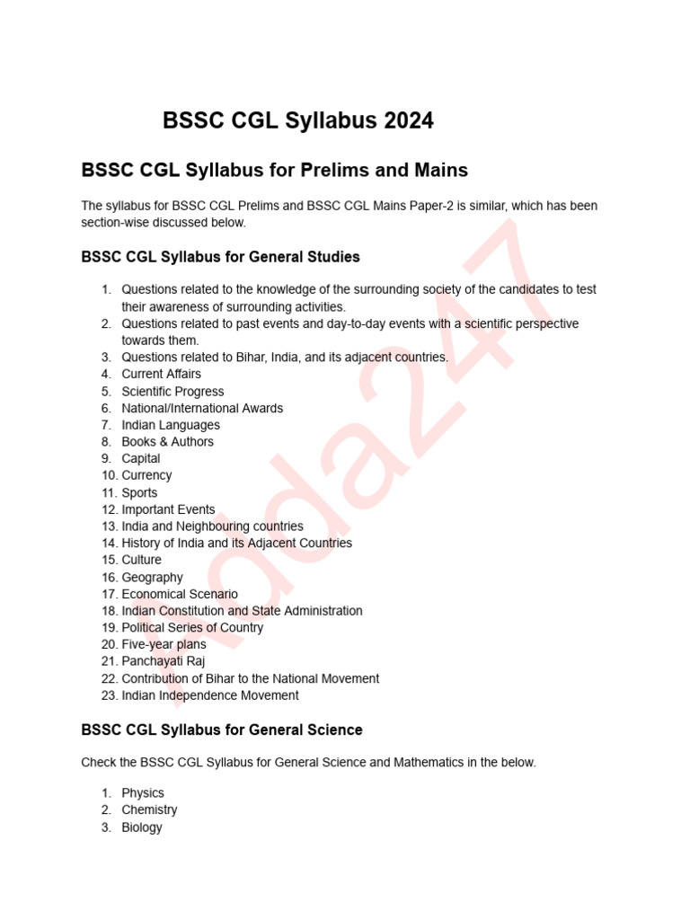 BSSC CGL Syllabus 2024 | PDF