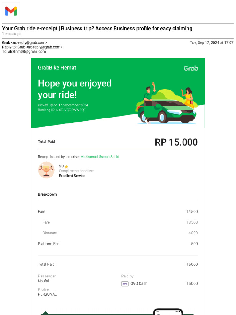 Gmail - Your Grab Ride E-Receipt - Business Trip - Access Business ...