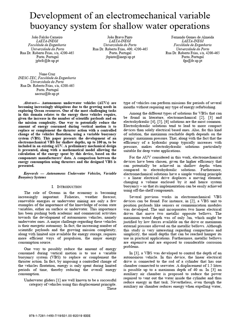 Development of An Electromechanical Variable Buoyancy System For Shallow Water Operations | PDF ...