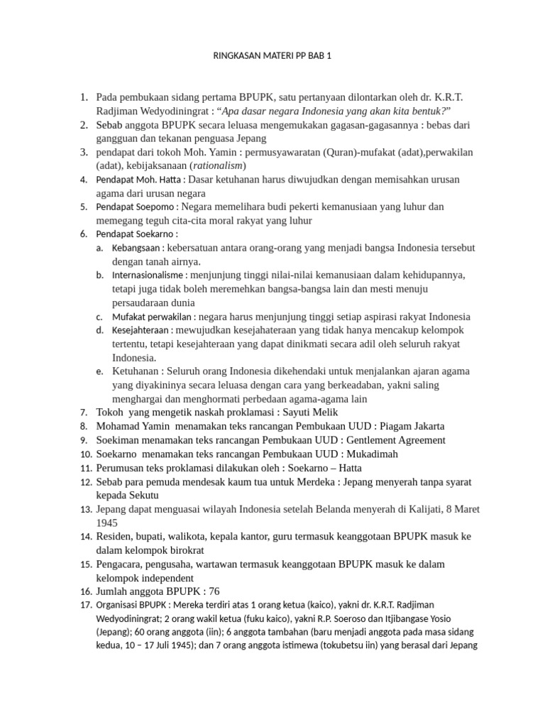 Ringkasan Materi PP Bab 1 Kls. X | PDF