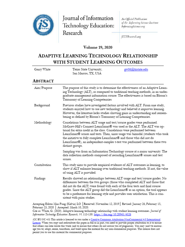 Adaptive Learning Technology Relationship With Stu Pdf