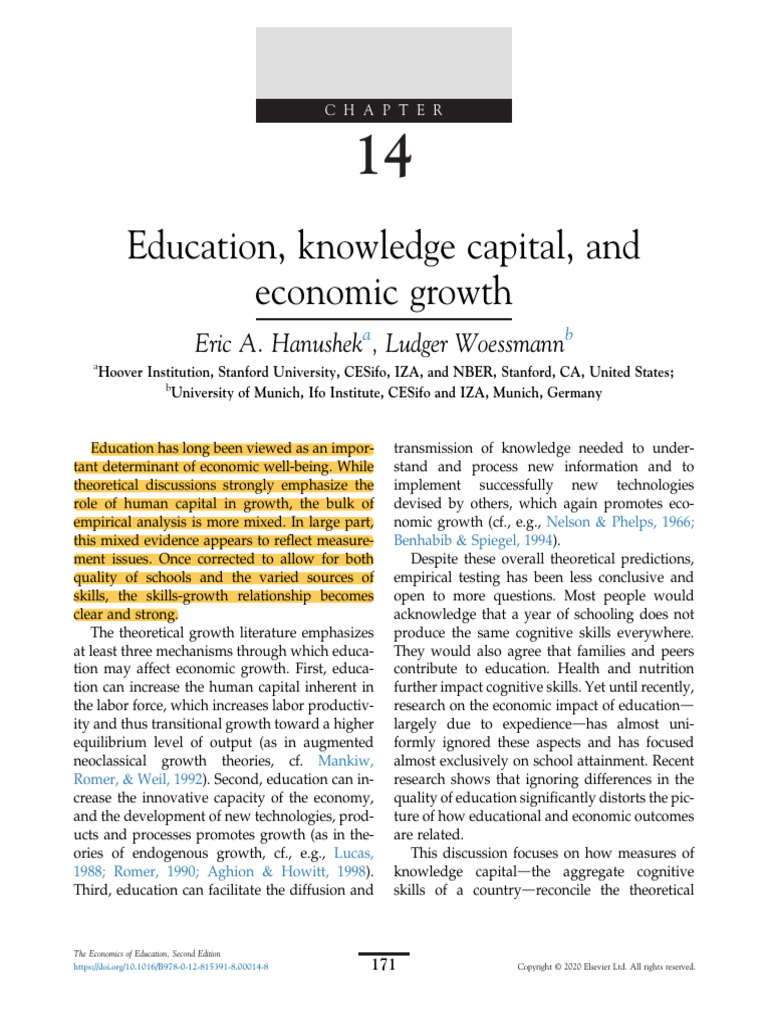 Education Knowledge Capital and Economic Growth | PDF