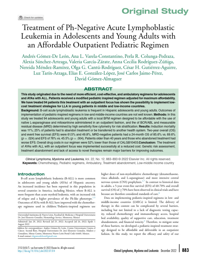 Treatment of Ph-Negative Acute Lymphoblastic Leukemia in Adolescents Andyoung Adults With An ...