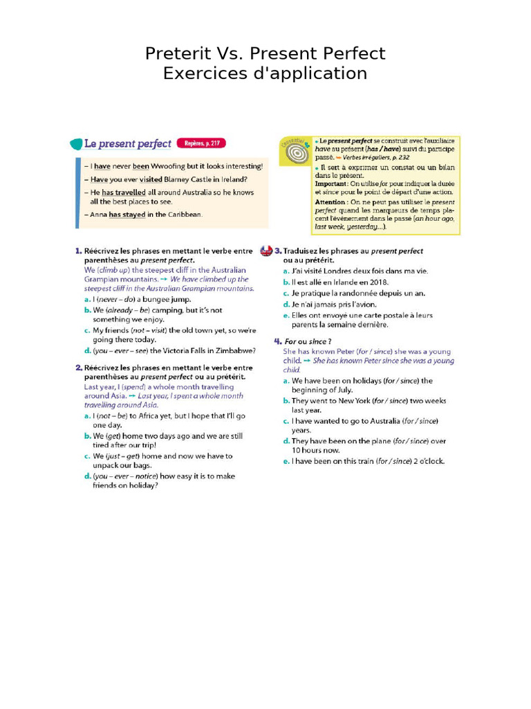 3 - Activités Grammaticales (Preterit vs. Present Perfect) | PDF