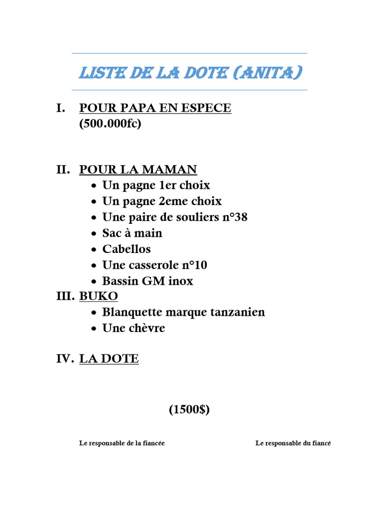 Liste de La Dote | PDF