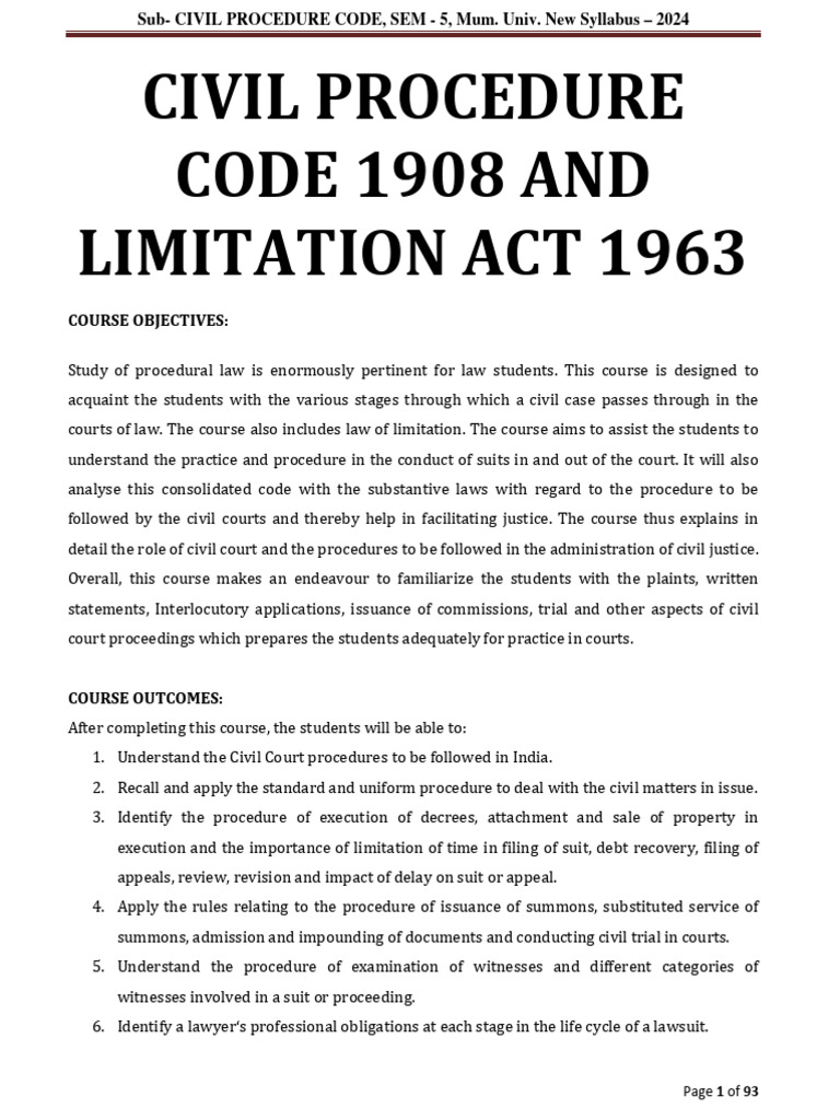 Civil Procedure Code 1908 and Limitation Act 1963 | PDF