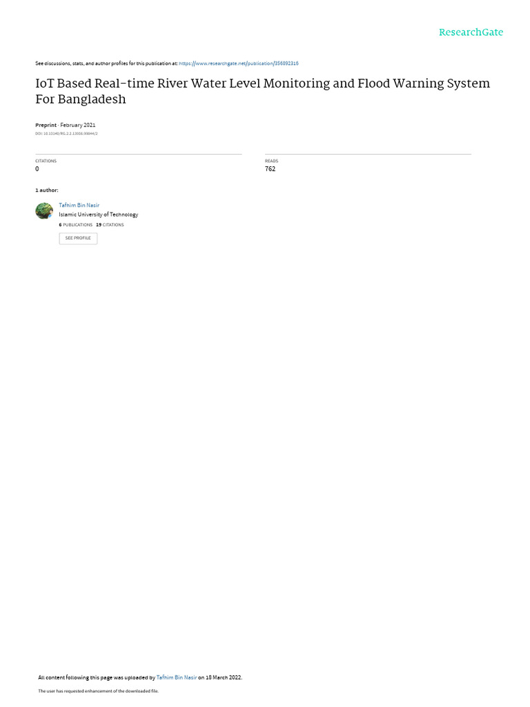 Iot Based Real-Time River Water Level Monitoring and Flood Warning System For Bangladesh | PDF