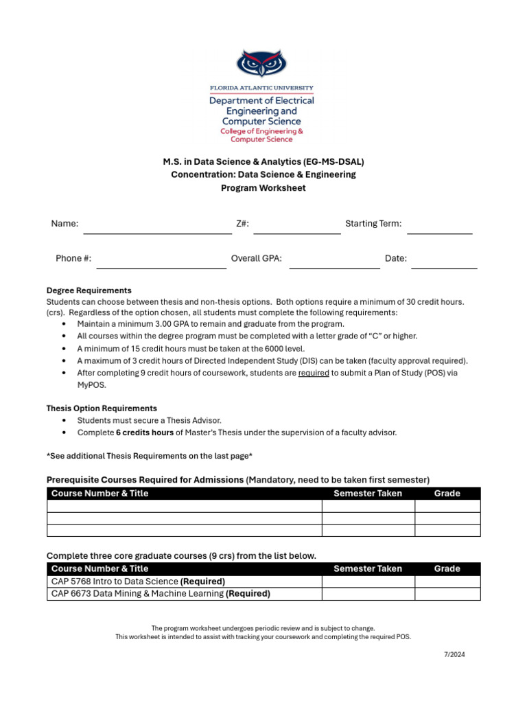 MS in Data Science & Analytics Program Sheet | PDF