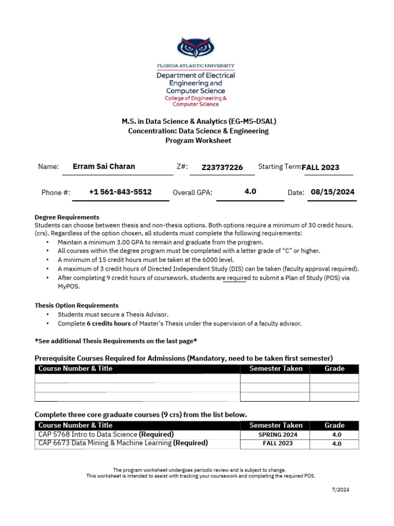 MS in Data Science & Analytics Program Sheet PDF | PDF