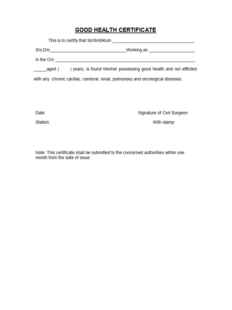 Good Health Certificate | PDF