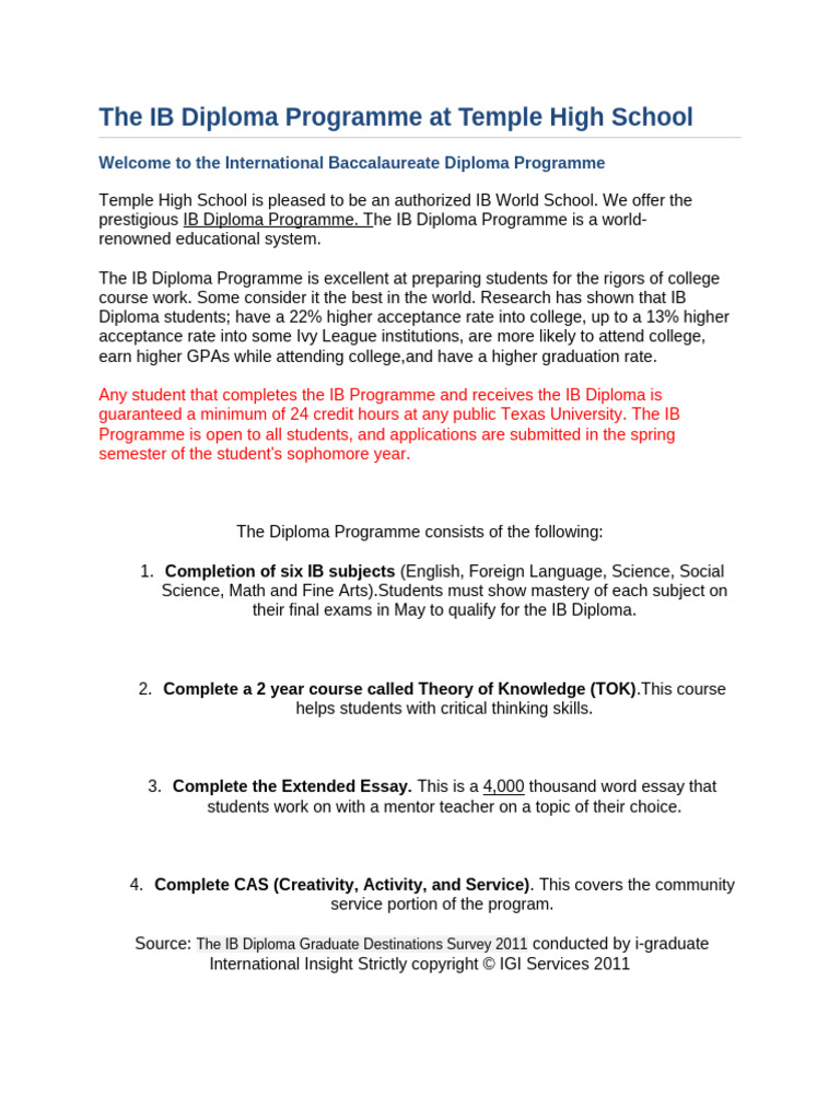 The IB Diploma Programme at Temple High School | PDF