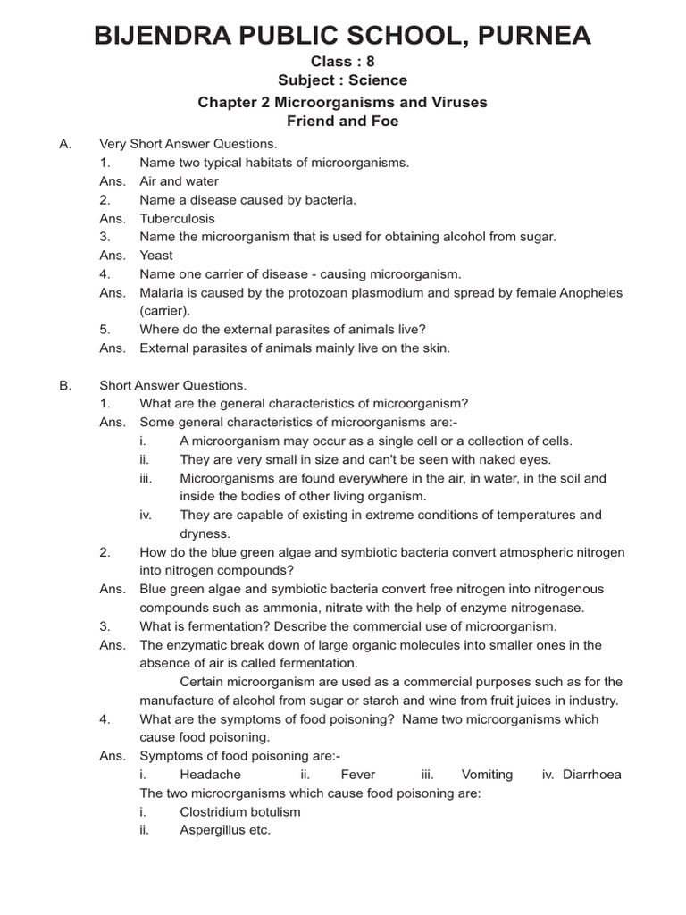 Class 8 Subject Science Chapter 2 Microorganisms and Viruses Friend and ...