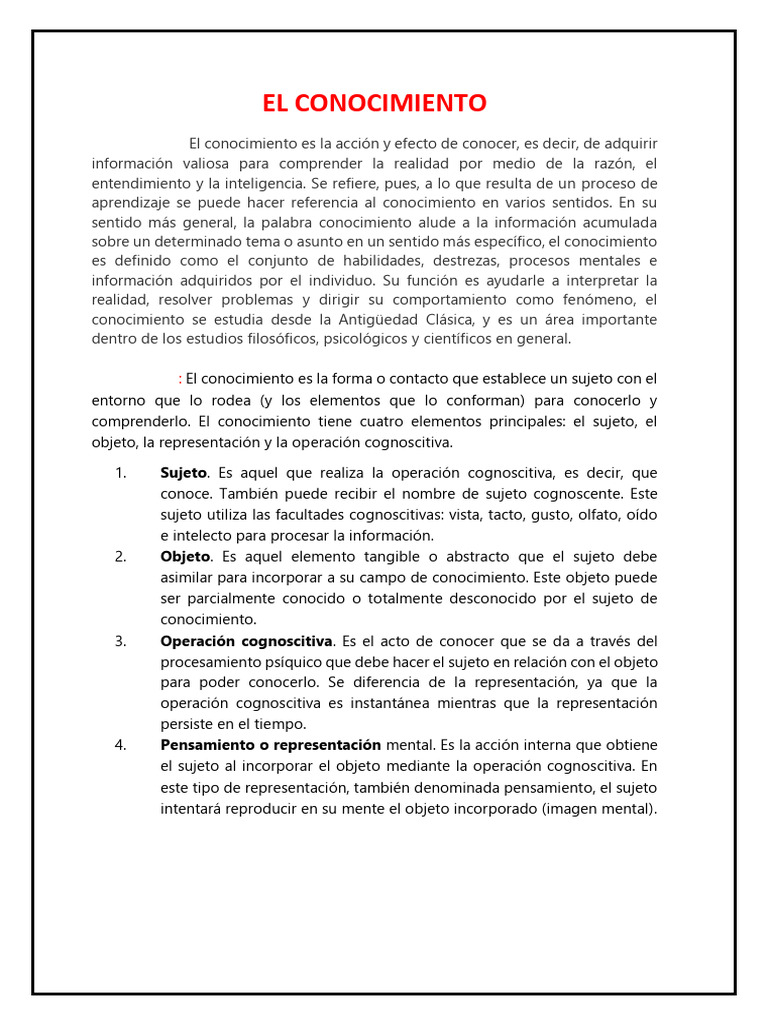 Tipos y Definición del Conocimiento | PDF | Epistemologia | Neurociência