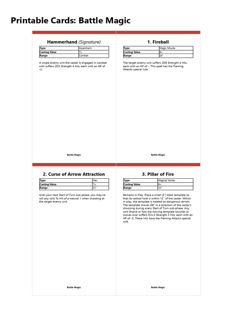 Printable Cards - Battle Magic - Warhammer - The Old World | PDF