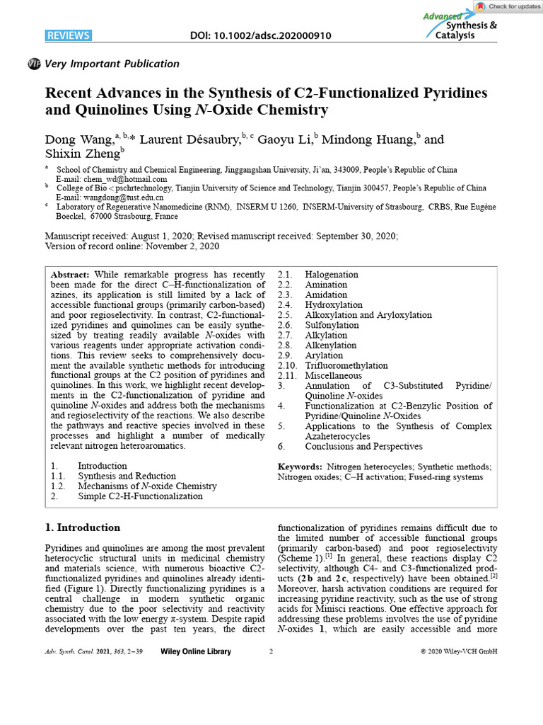 Adv Synth Catal - 2020 - Wang - Recent Advances in The Synthesis of C2 ...