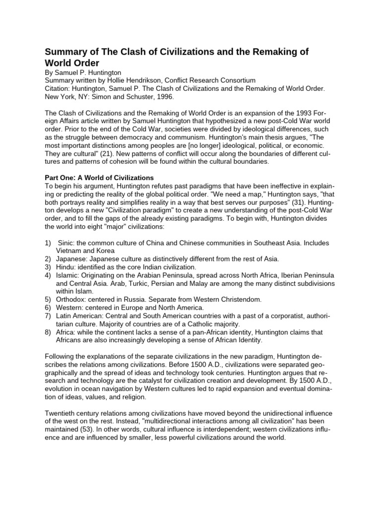 Summary of Clash of Civilizations | PDF | Civilization | Political Science