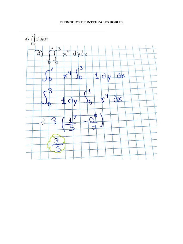 Ejercicios de Integrales Dobles | PDF