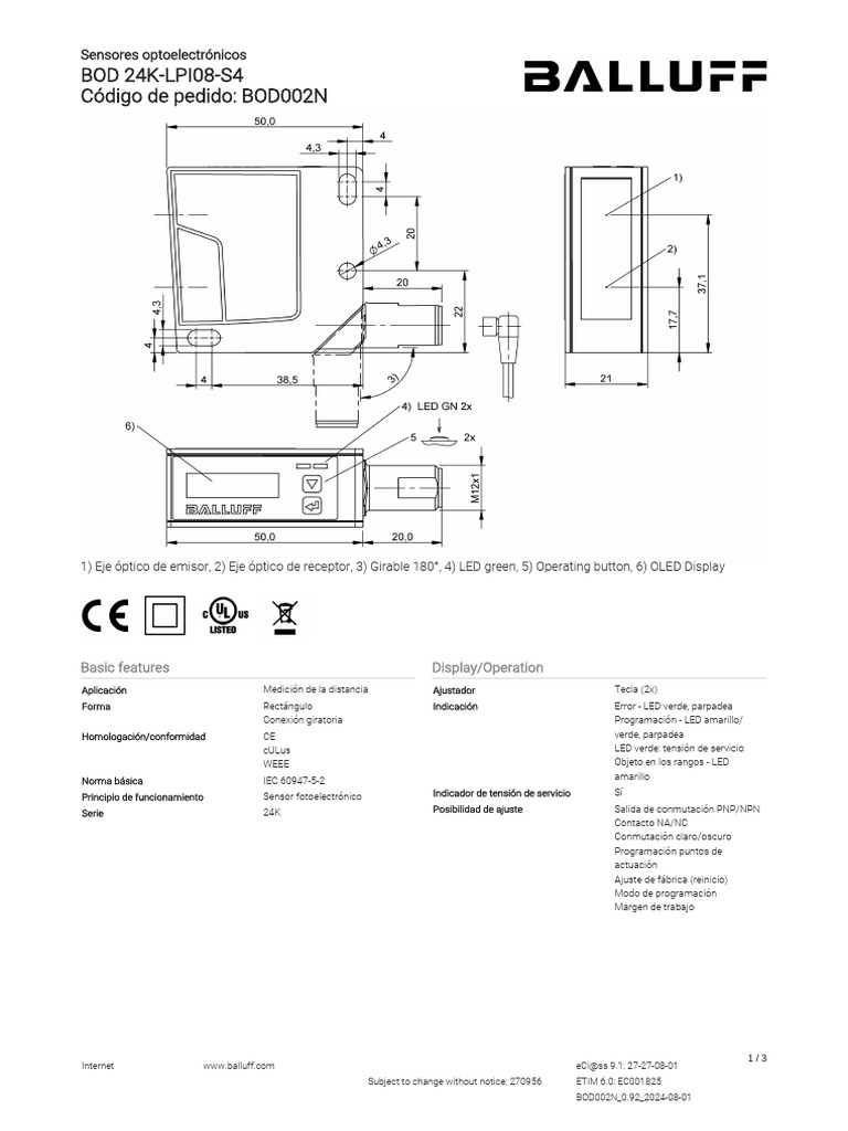 Datasheet BOD002N 270956 Es | PDF