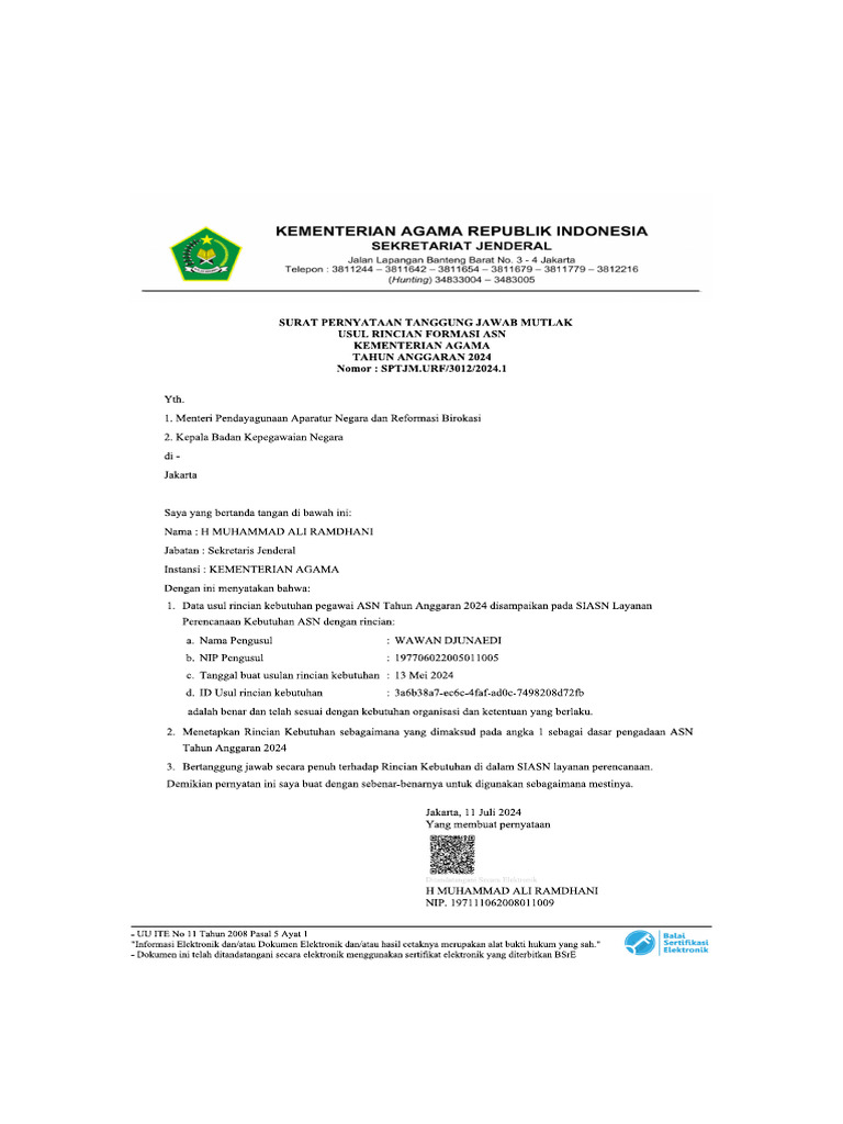 Contoh Surat Pertanggung Jawaban Mutlak | PDF