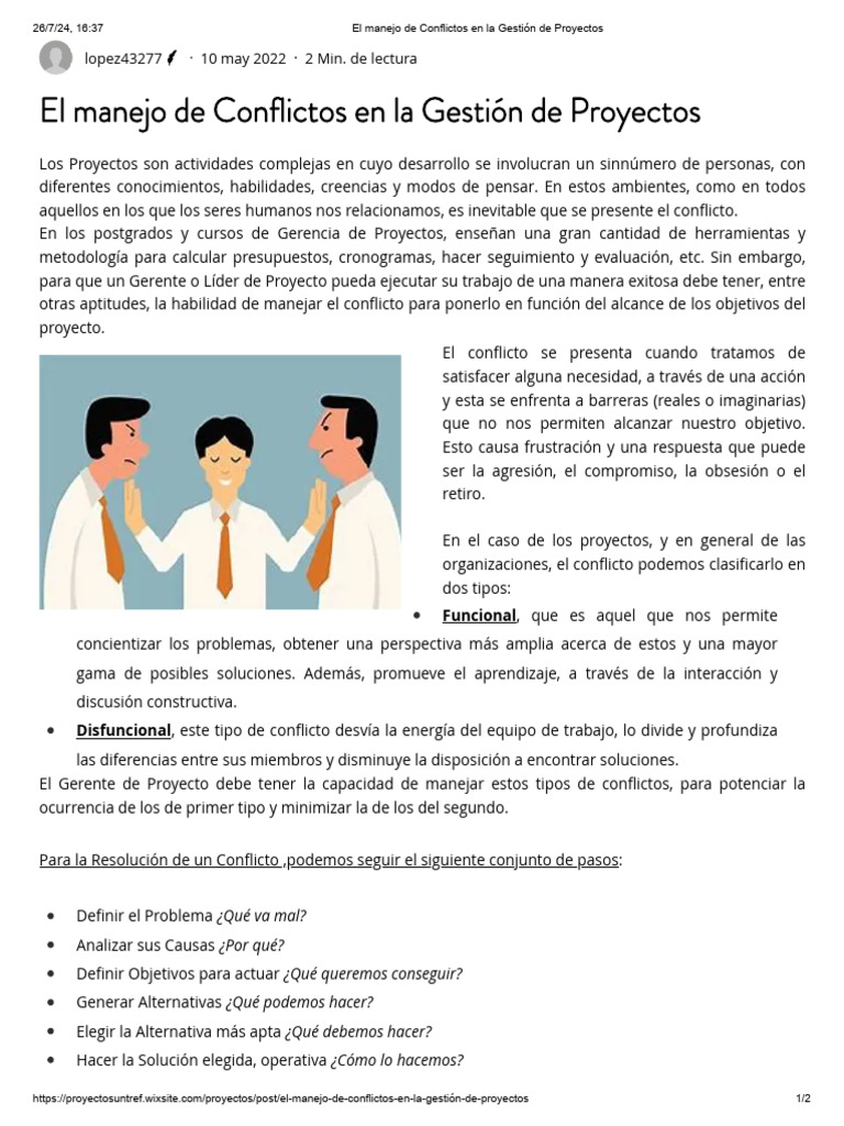 El Manejo de Conflictos en La Gestión de Proyectos | PDF