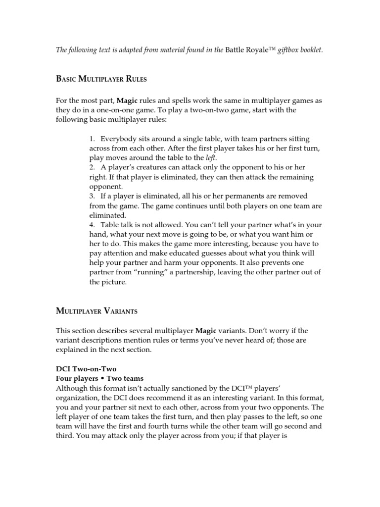Multi Player Rules | PDF