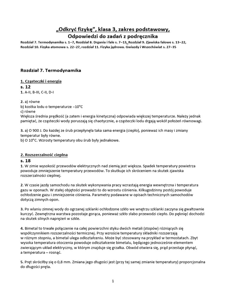 Rozwiazania Zadan Podrecznik Odkryc Fizyke KL 3 | PDF