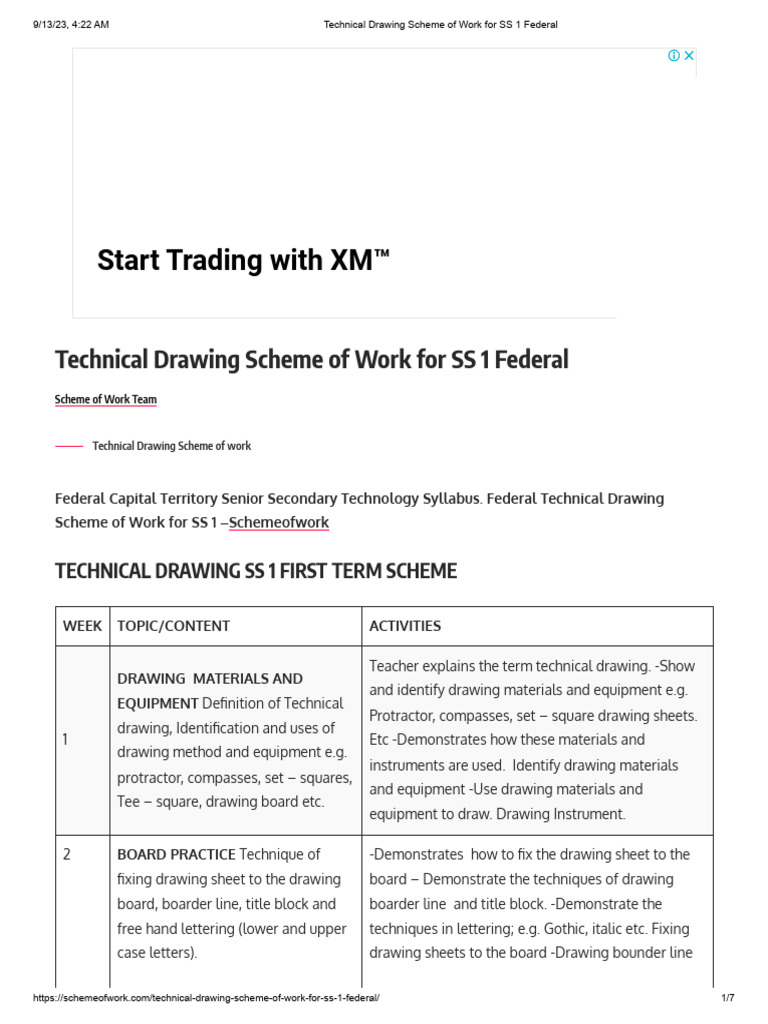 Technical Drawing Scheme of Work For SS 1 Federal | PDF