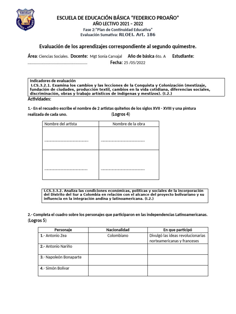 DIANITA Evaluación Del 2Q EESS Sexto A-B | PDF
