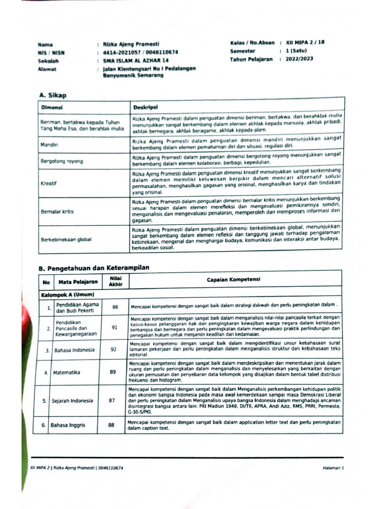 Rapot 12 Sems 1 | PDF