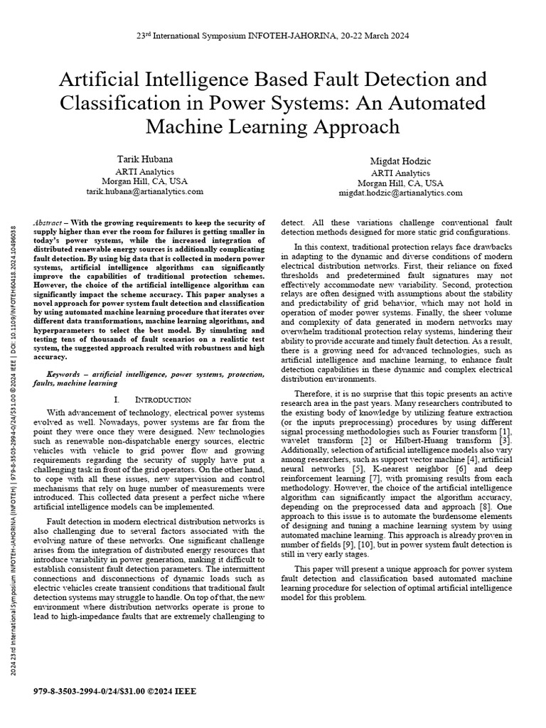 Artificial Intelligence Based Fault Detection and Classification in Power Systems An Automated ...