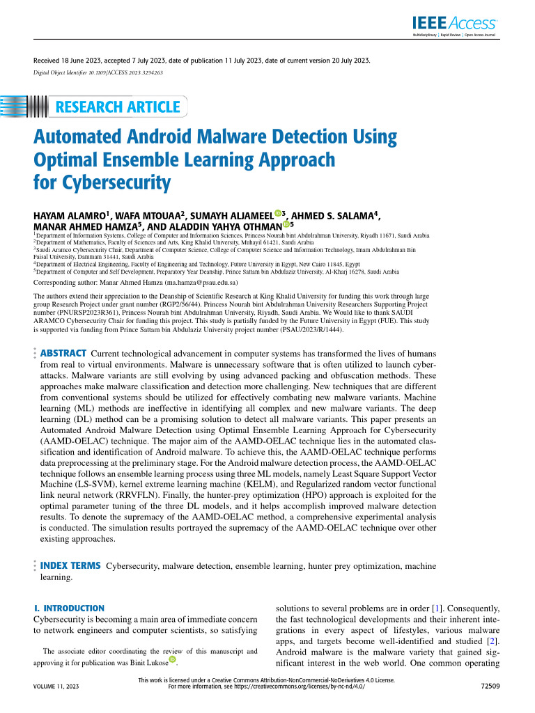 Automated Android Malware Detection Using Optimal Ensemble Learning Approach For Cybersecurity Pdf