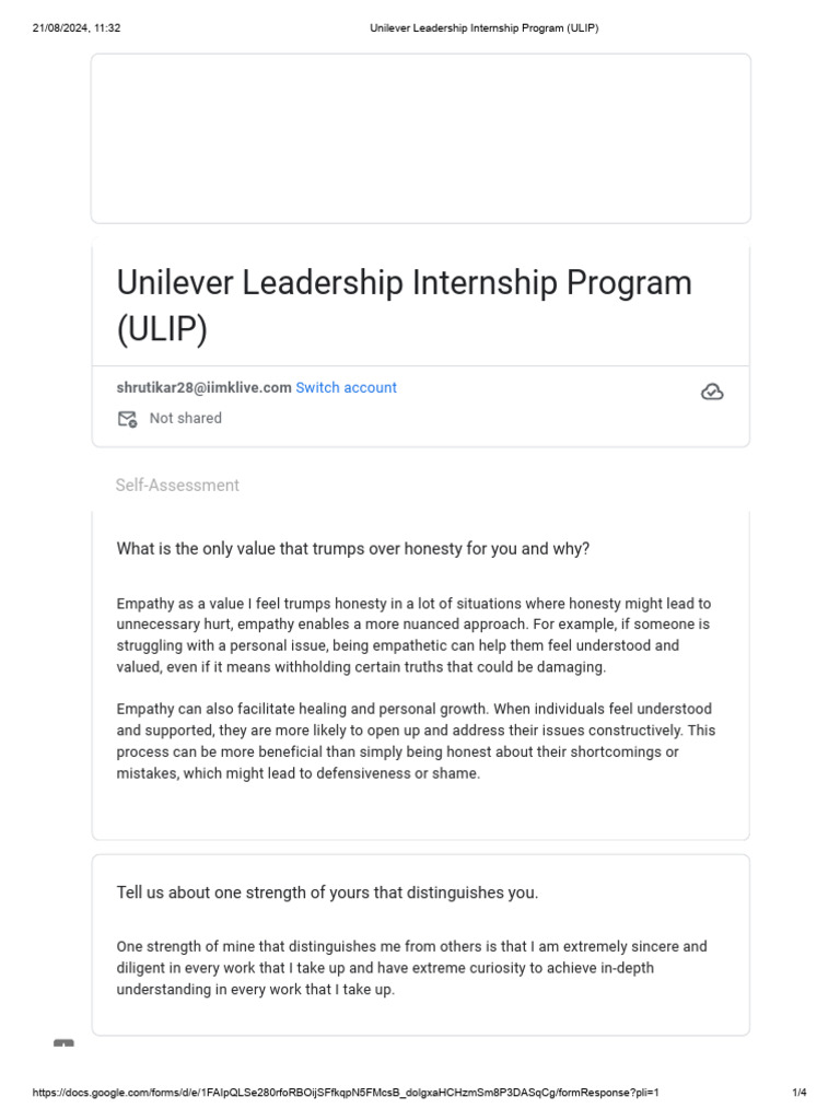 Unilever Leadership Internship Program (ULIP) 4 | PDF
