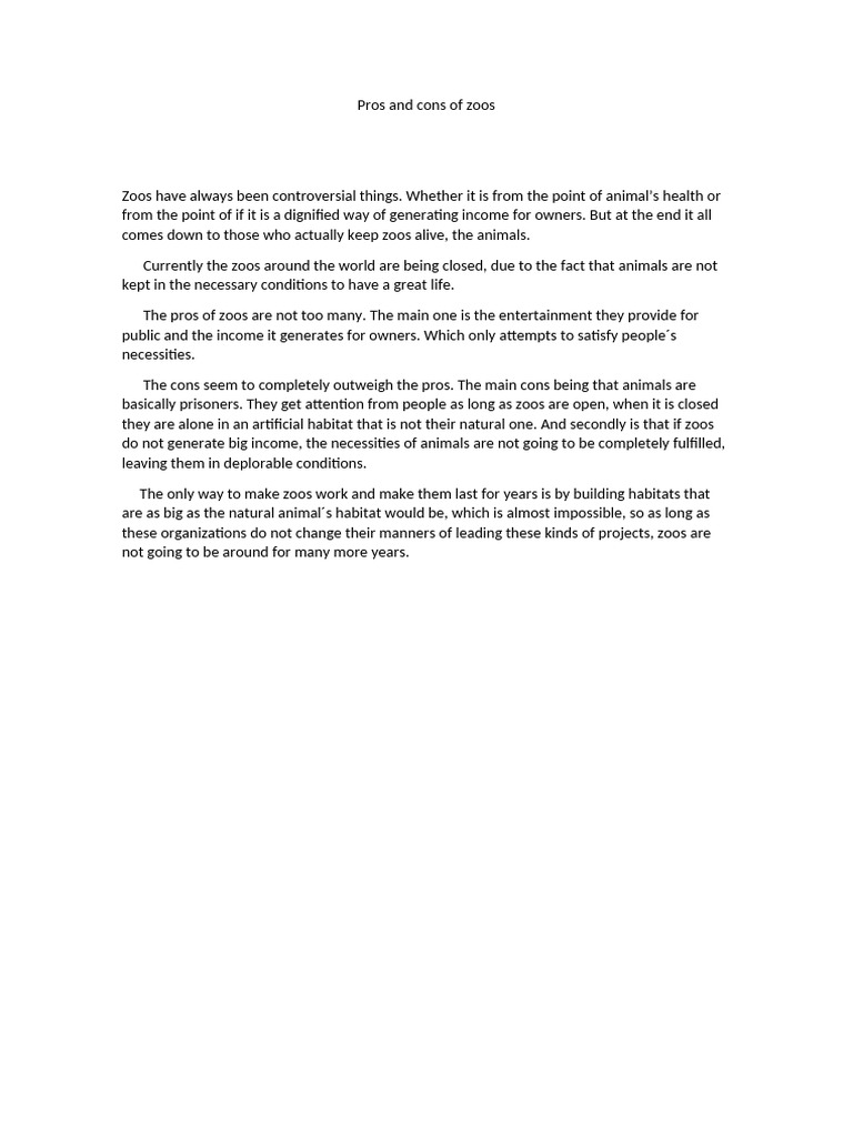 Pros and Cons of Zoos | PDF