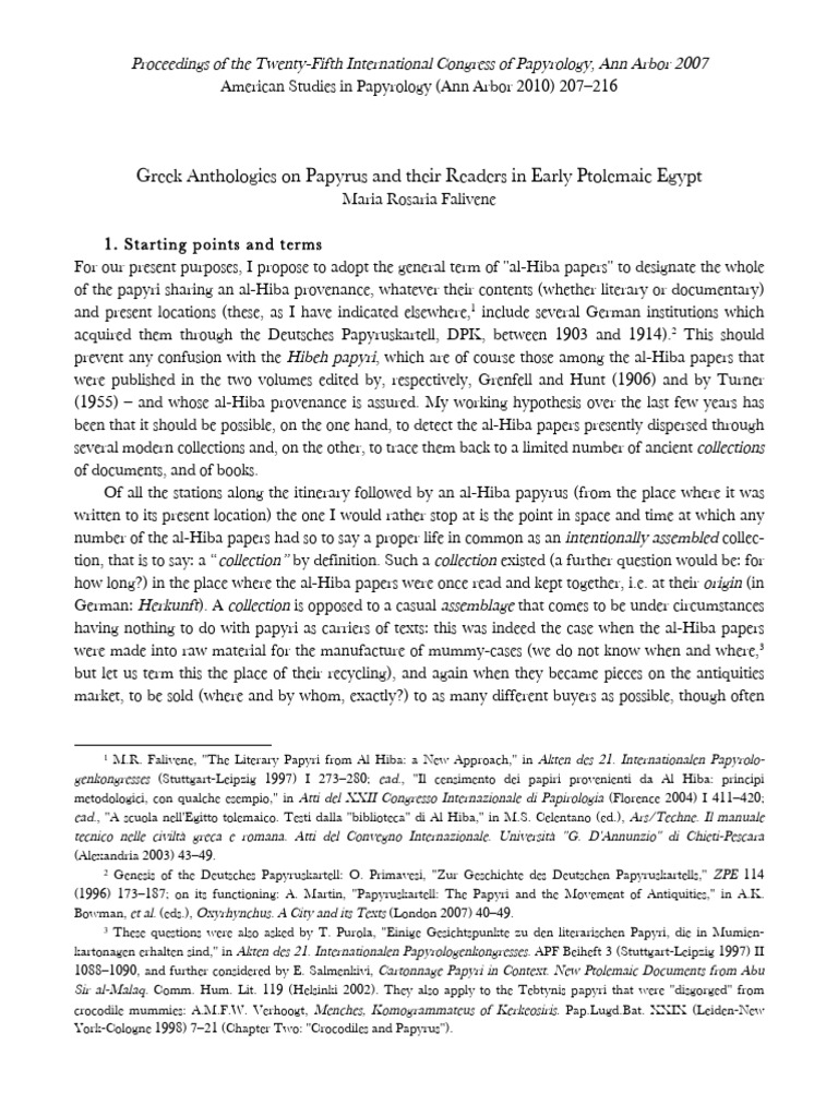 Greek Anthologies On Papyrus and Their Readers in Early | PDF