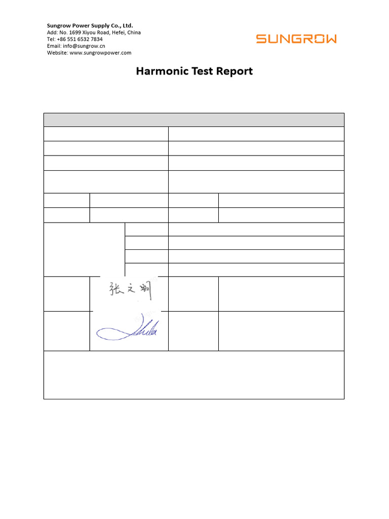 Sungrow PV Inverter - SG350HX Harmonic Test Report | PDF