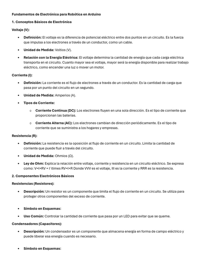 Fundamentos De Electrónica Para Robótica En Arduino Pdf