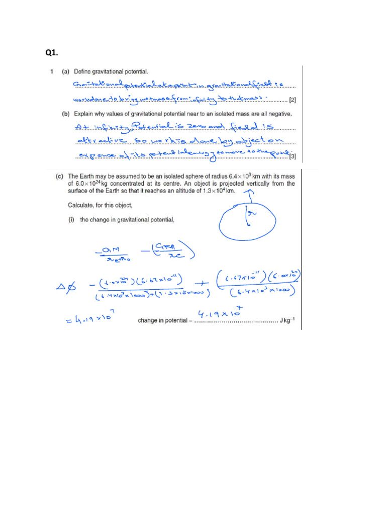 Gravitational Field Worksheet Solved by Me | PDF