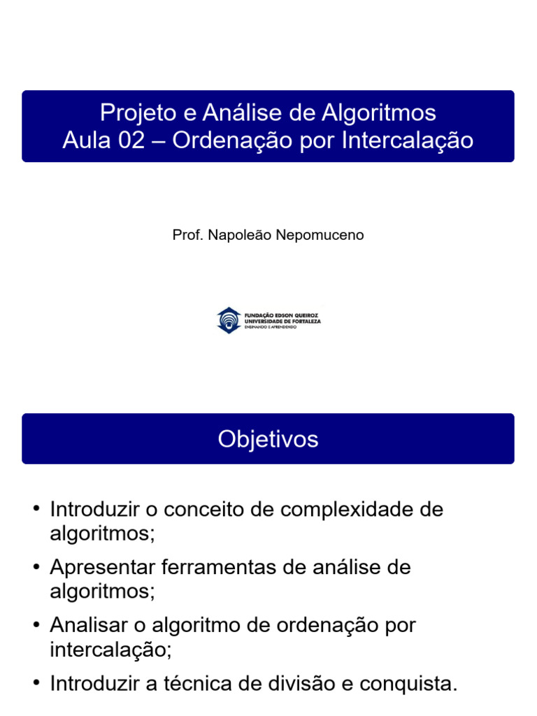 Aula02 - OrdenacaoIntercalacao | PDF