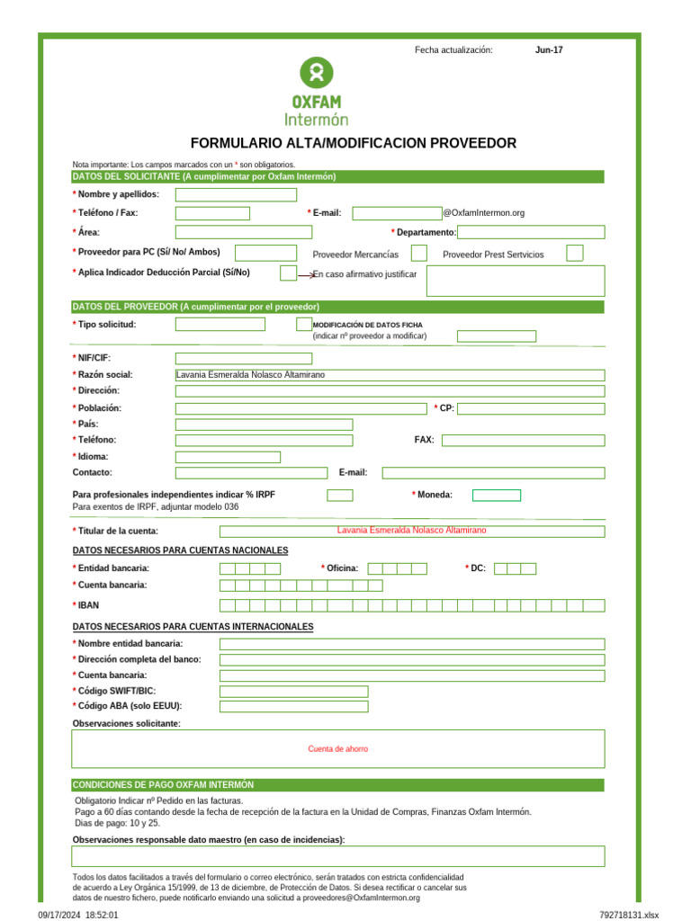 Apendice D - Formulario Alta Proveedor | PDF