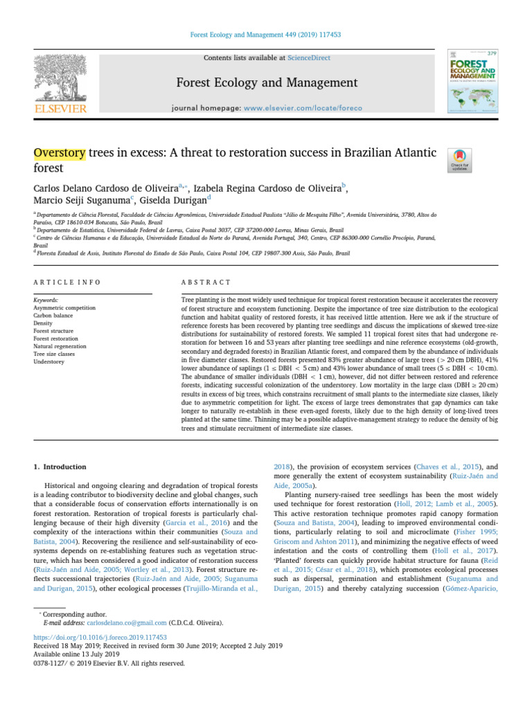 Overstory Trees in Excess - A Threat To Restoration Success in ...