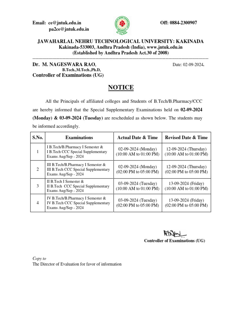 Special Supply Exams Postpone Reschedule Notice Sept 2024 | PDF