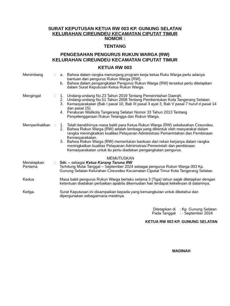 Surat Keputusan Ketua RW 003 | PDF