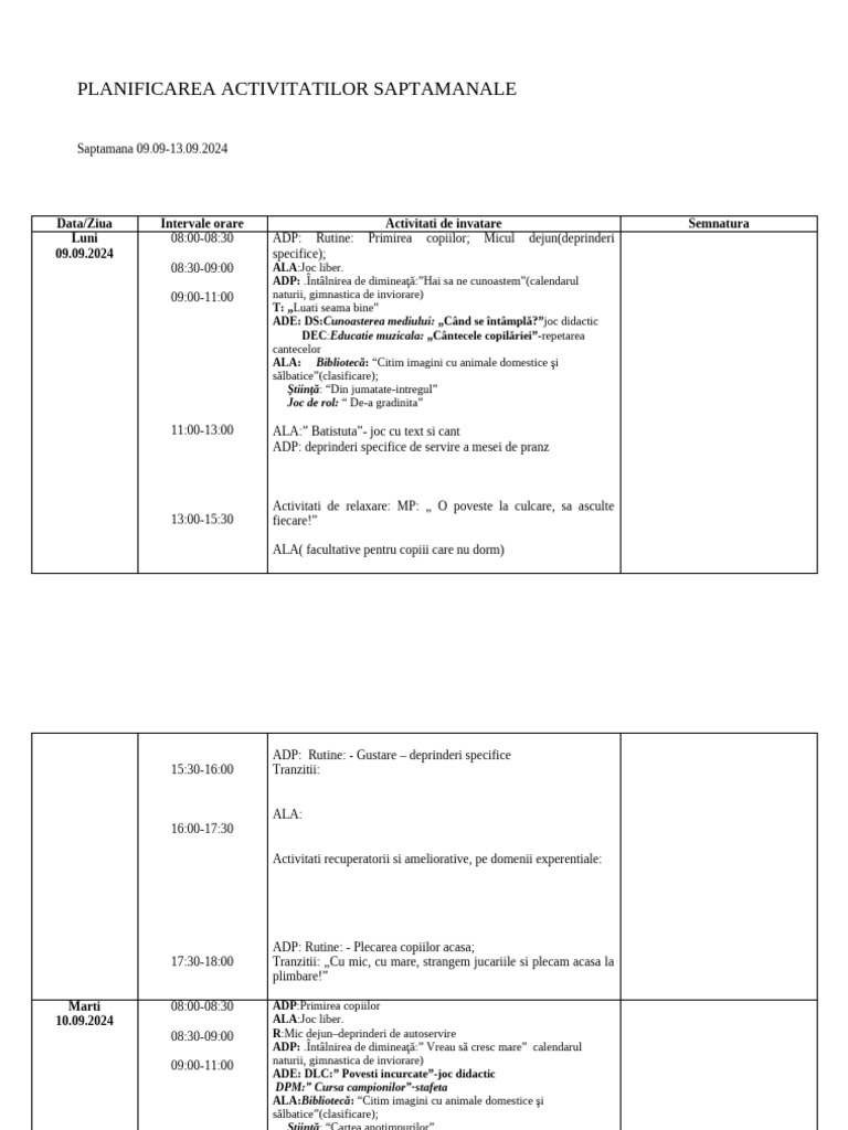 PLANIFICARE EVALUARE INITIALA | PDF